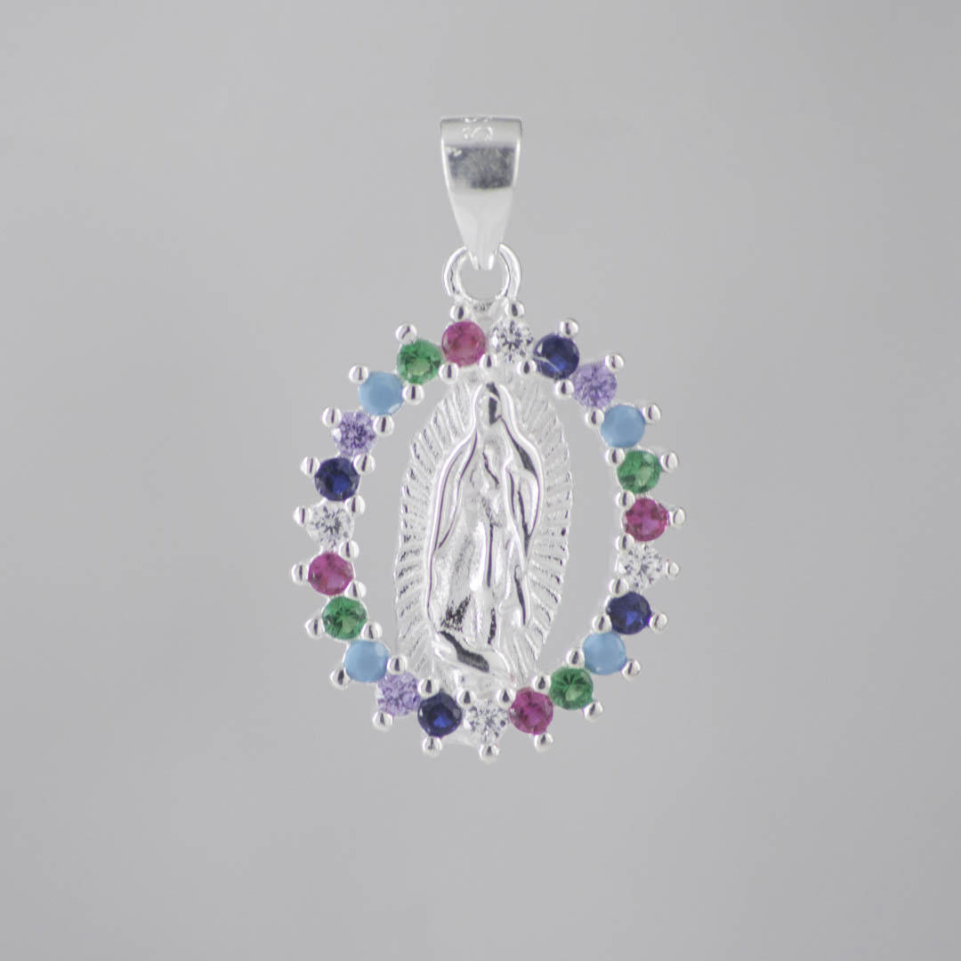 DIJE GUADALUPE OVALO BORDES CIRCONES - Oro Colombia Detal